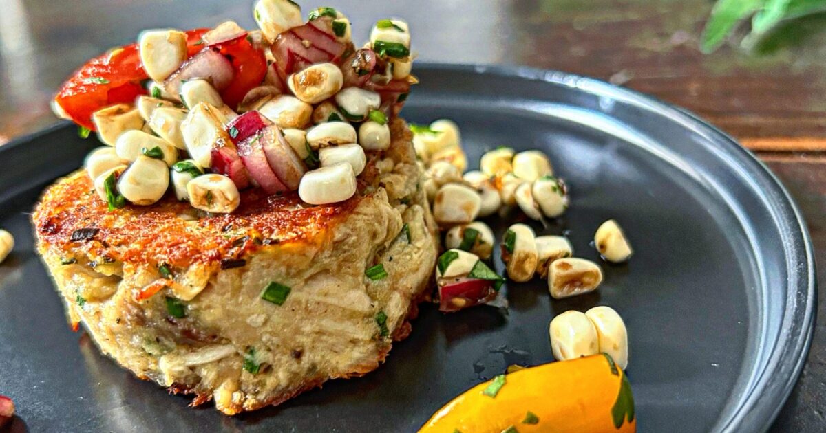 Gluten-Free Scallion Rotisserie Chicken Cakes with Fresh Corn Relish ...